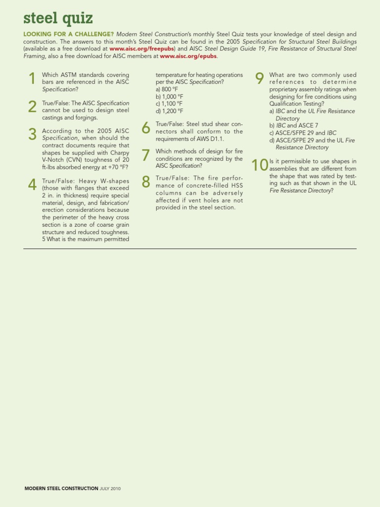 Steel Quiz | Download Free PDF | Structural Steel | Steel