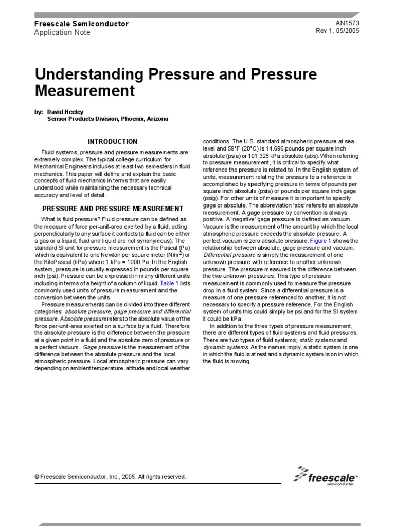Understanding Pressure And Pressure Measurement Pdf Pressure