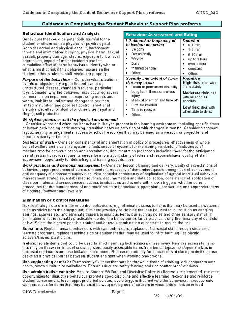 Student Behaviour Support Plan Guide | PDF | Bullying | Behavior
