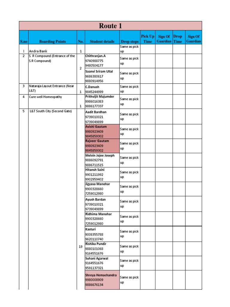 Student Pickup and Drop Schedule | PDF | Travel