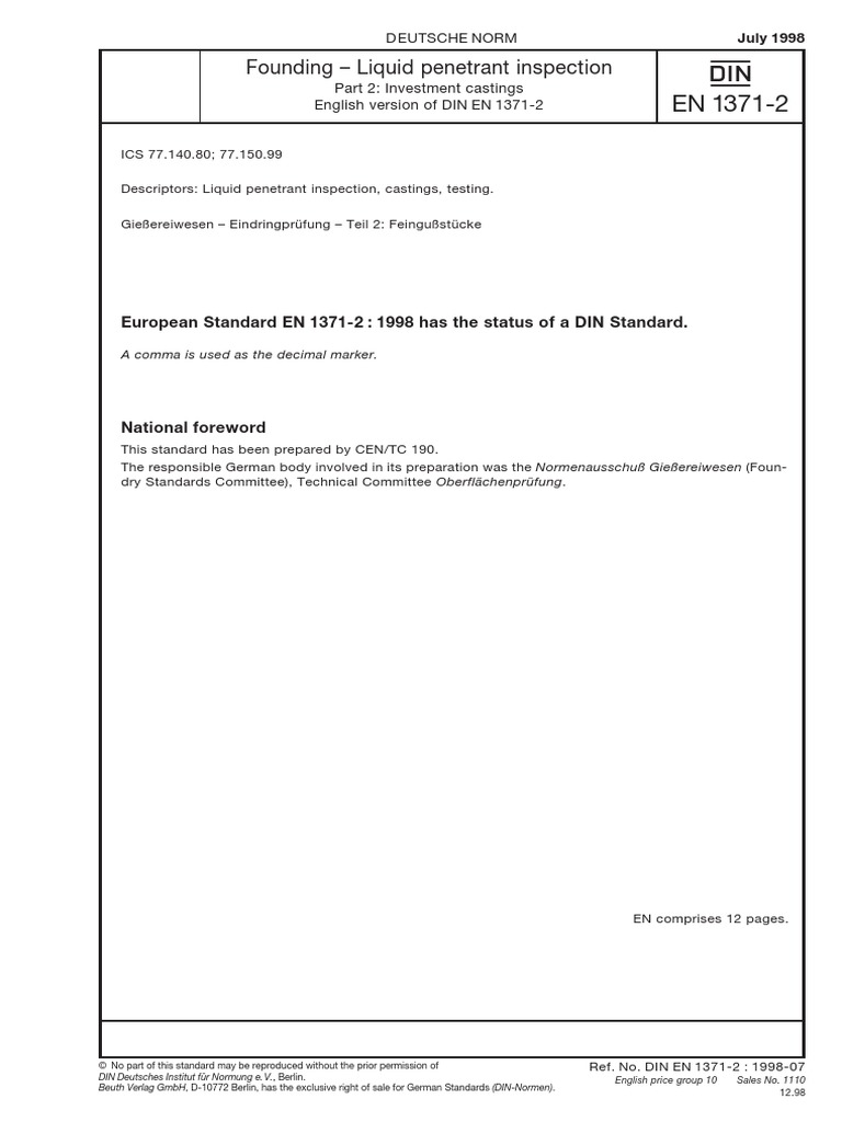 DIN - EN - 1371-2-1998 - DP Test | PDF | Reference | Europe Travel