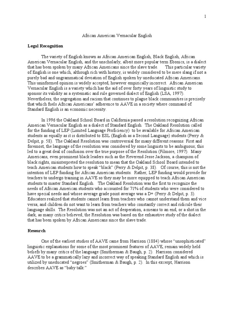 Understanding African American Vernacular | PDF | Grammatical Tense ...