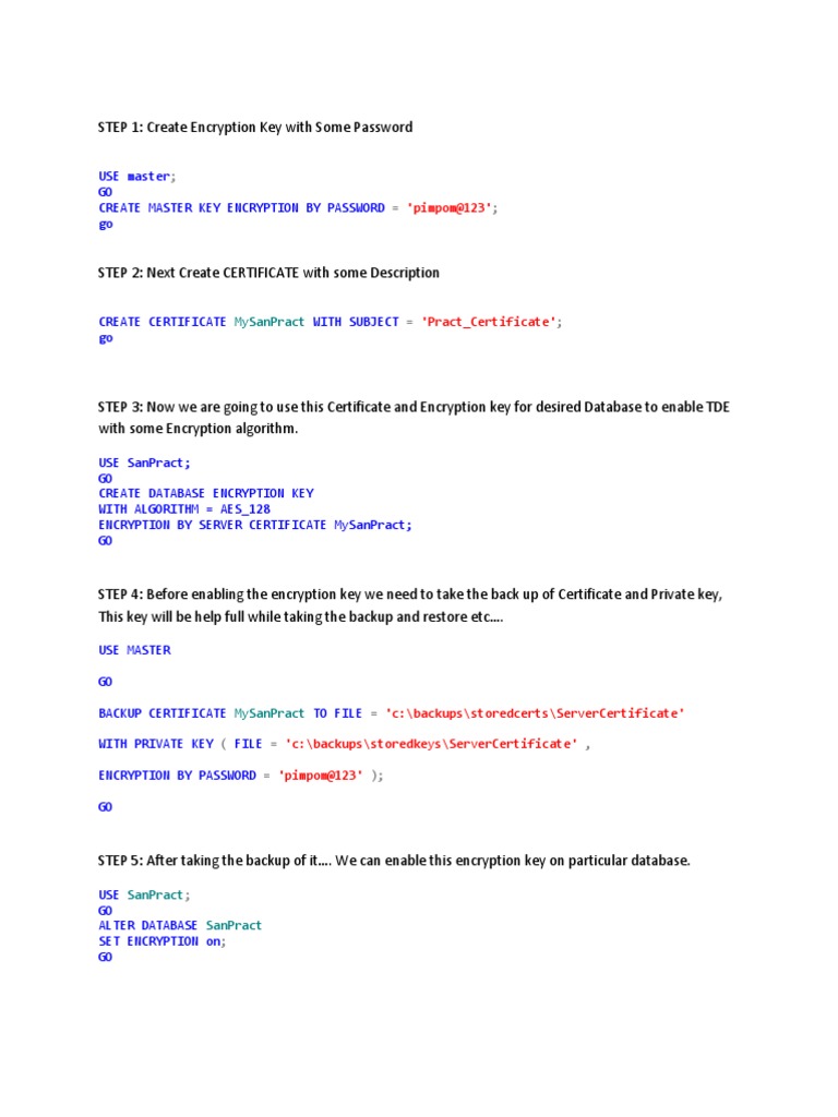 Enable TDE with SQL Server Steps | PDF | Computers