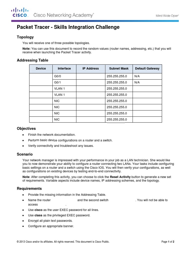 6 5 1 2 Packet Tracer Skills Integration Challenge Instructions Pdf