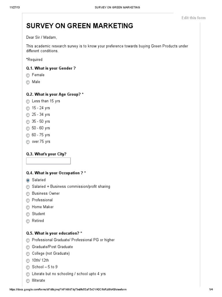 Survey On Green Marketing Quest | PDF | Literacy | Energy And Resource