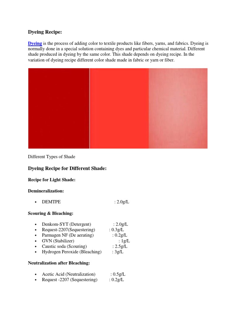 Dyeing Recipe | Download Free PDF | Dyeing | Dye