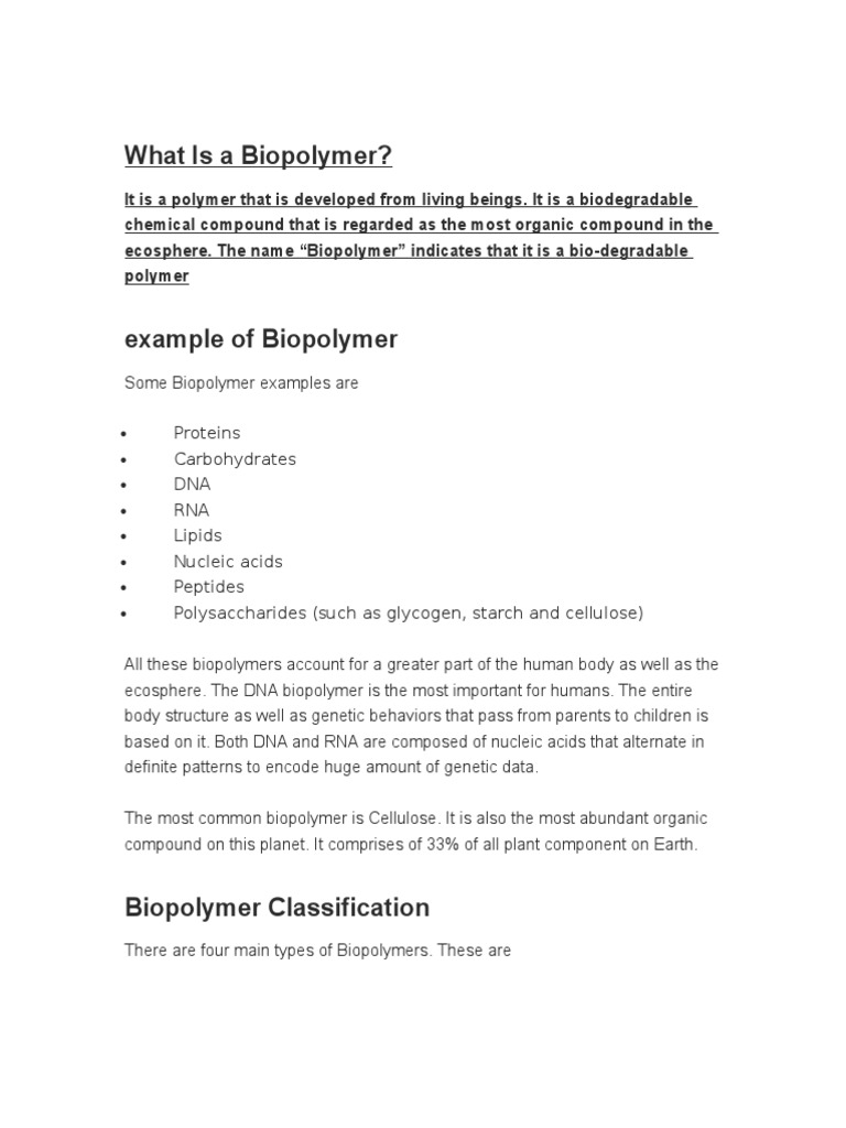 What Is A Biopolymer | PDF | Wellness | Technology & Engineering