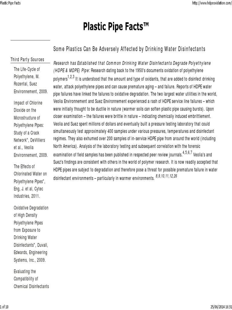 Plastic Pipe Facts | PDF | Polyethylene | Pipe (Fluid Conveyance)