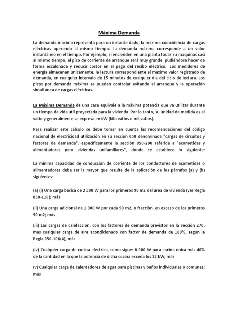 Cálculo de Máxima Demanda Eléctrica | PDF | Vatio | Energia electrica