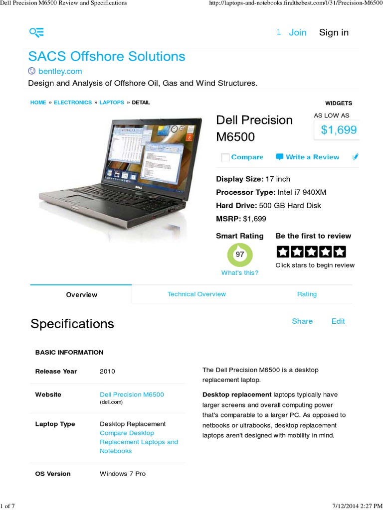 Dell Precision M6500 Review and Specifications | PDF | Laptop | Desktop ...