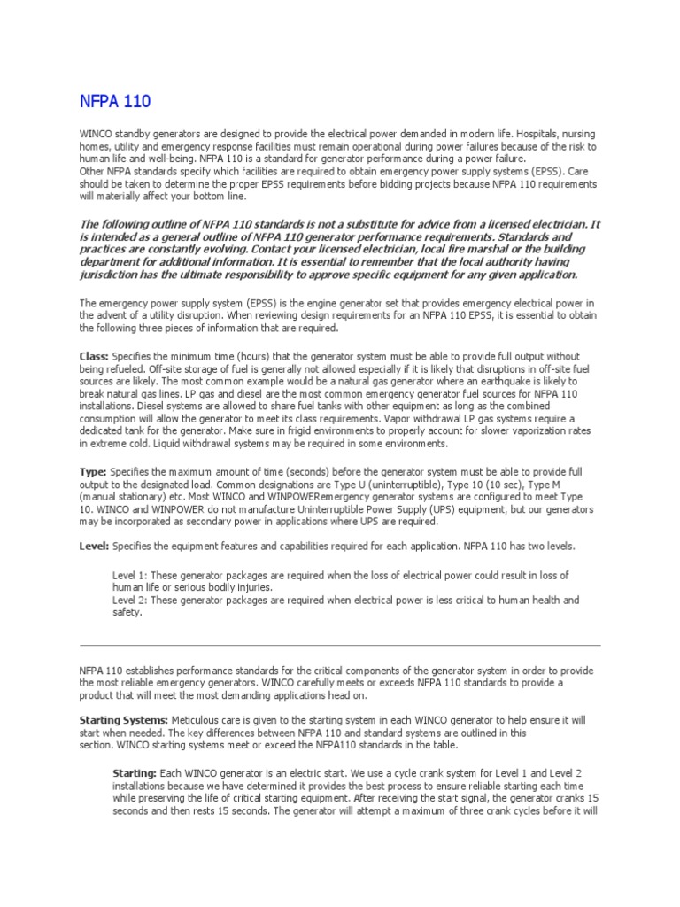 Nfpa 110 Epss | PDF | Battery Charger | Electric Generator