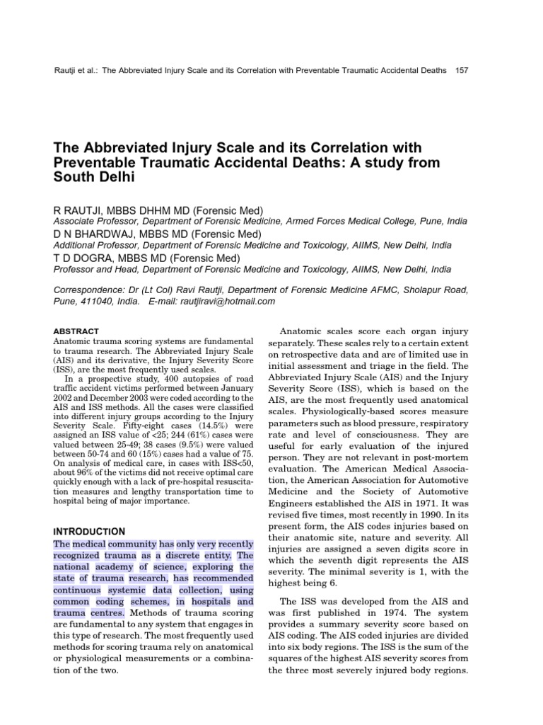 The Abbreviated Injury Scale and Its Correlation With Preventable ...