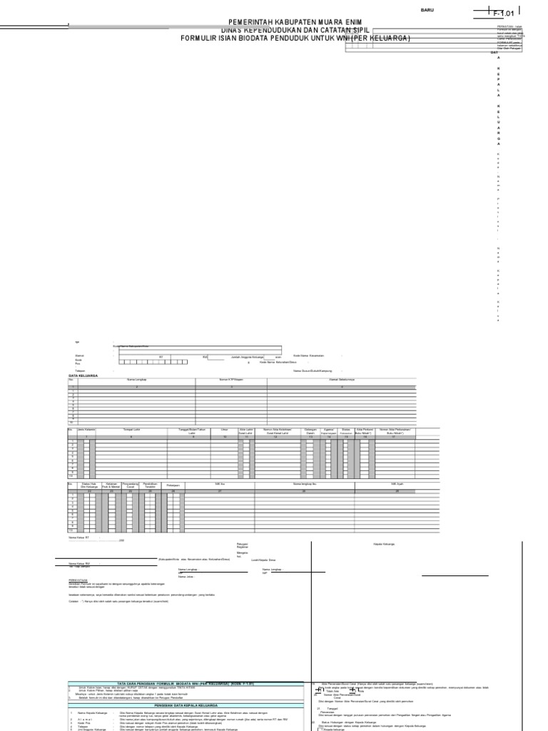 Formulir Blanko Pengisian KK Form F 1 01 Terbaru | PDF