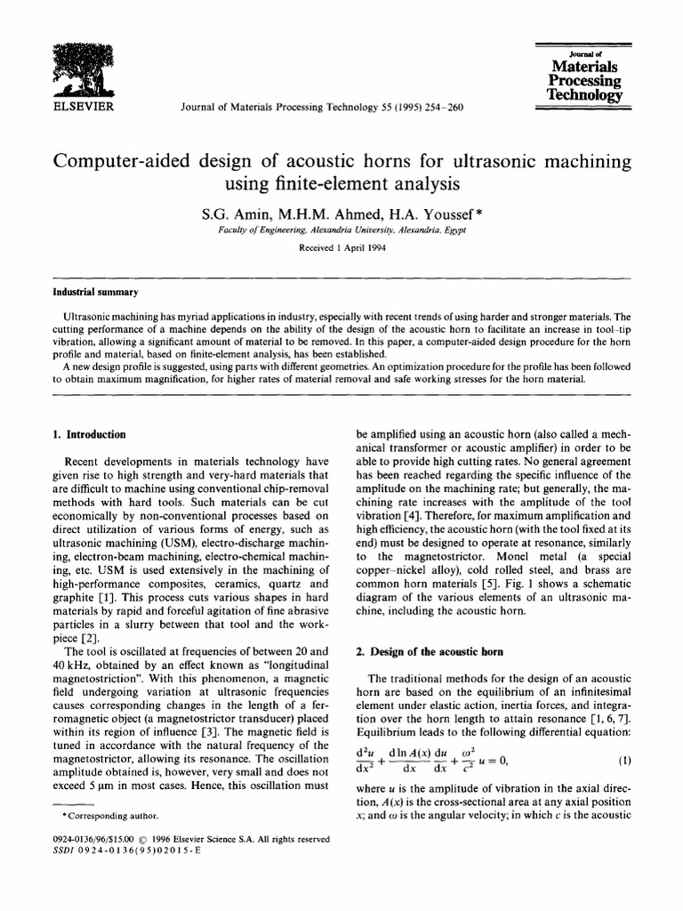 Computer Aided Design of Acoustic Horns For Ultrasonic Machining Using Finite Element Analysis ...