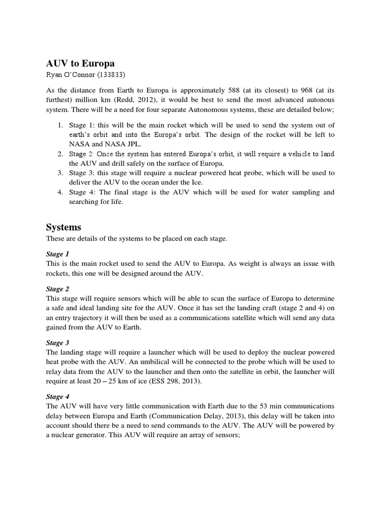 Europa AUV | PDF | Europa (Moon) | Nasa