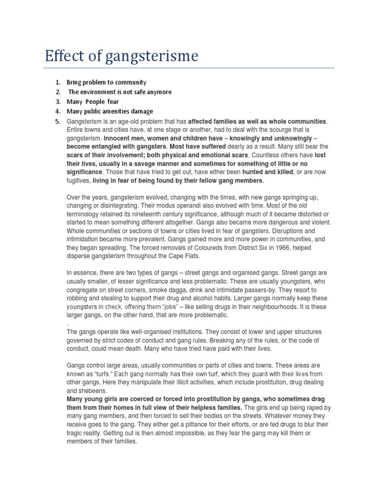 Effect of Gangsterisme | PDF | Gang | Gangster