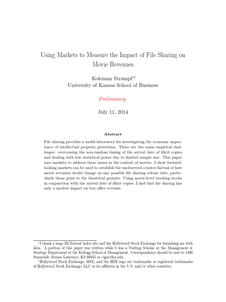 Using Markets To Measure The Impact of File Sharing On Movie Revenues ...