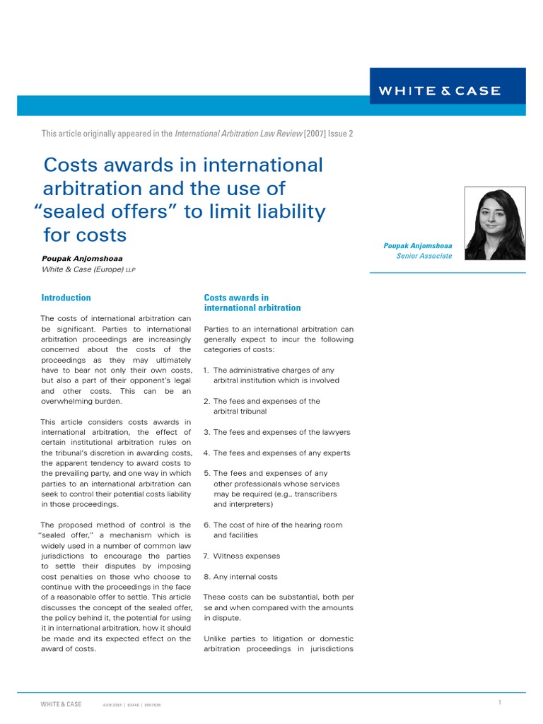 Costs Awards in International Arbitratrion | PDF | Costs In English Law ...