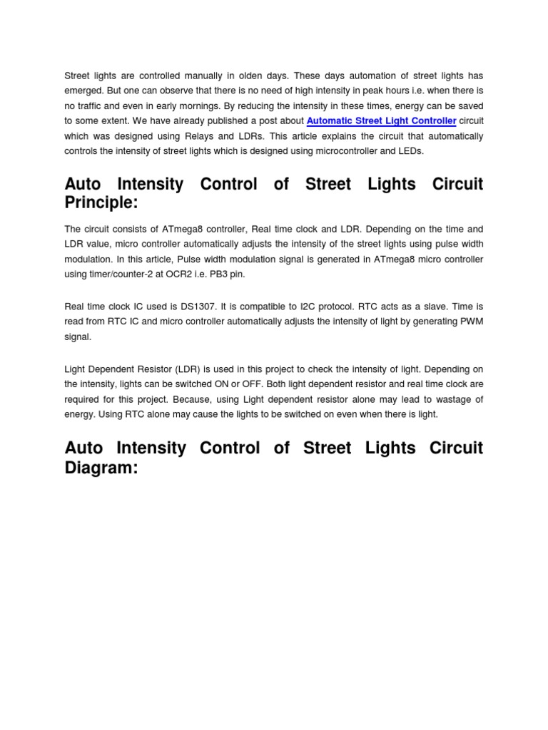Auto Intensity Control of Street Lights | PDF | Microcontroller ...