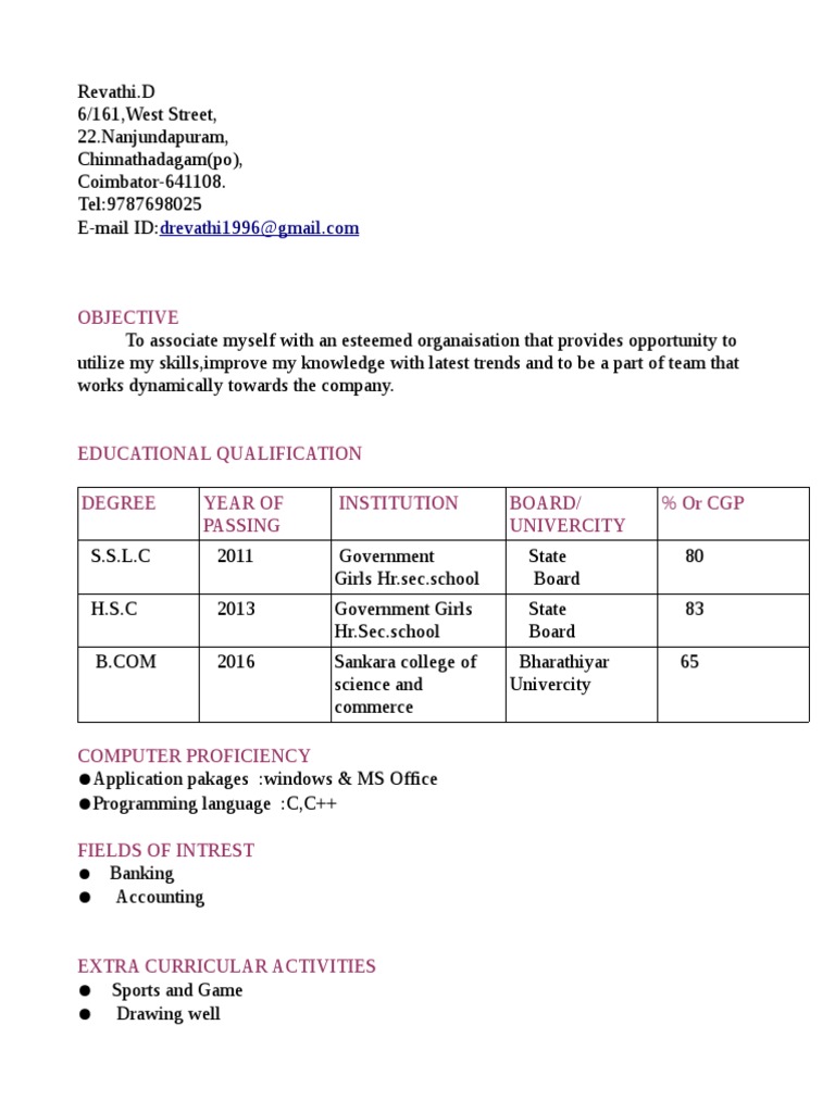 Revathi D's Resume and Career Objective | PDF | Teaching Methods ...