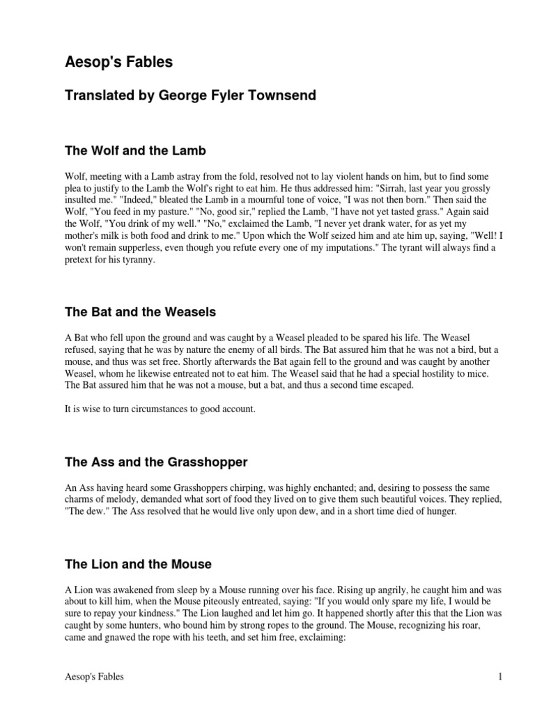 Aesop's Fables Translated by George Fyler Townsend by Aesop, 620 BC-563 ...