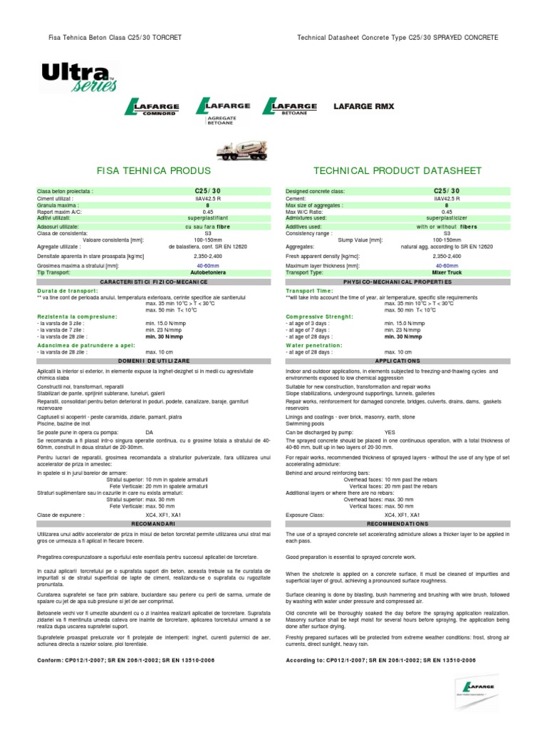 Fisa Tehnica Beton Clasa C25-30 TORCRET | PDF | Concrete ...