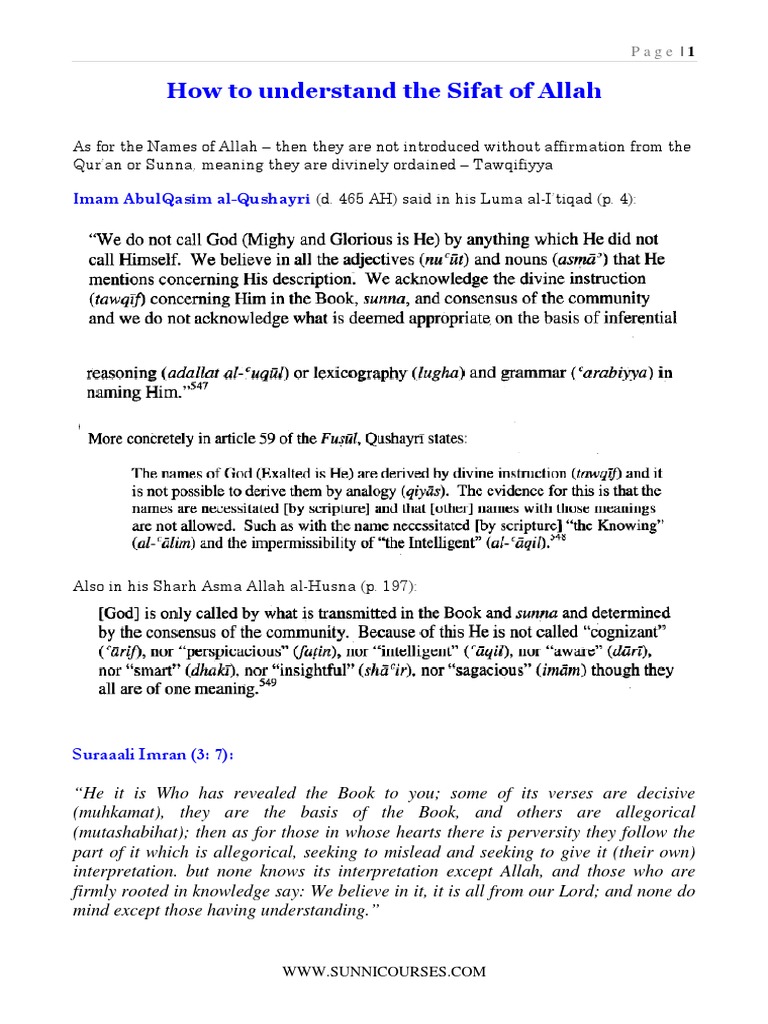 How To Understand The Sifat of Allah | PDF | Islamic Theology | Islamic ...