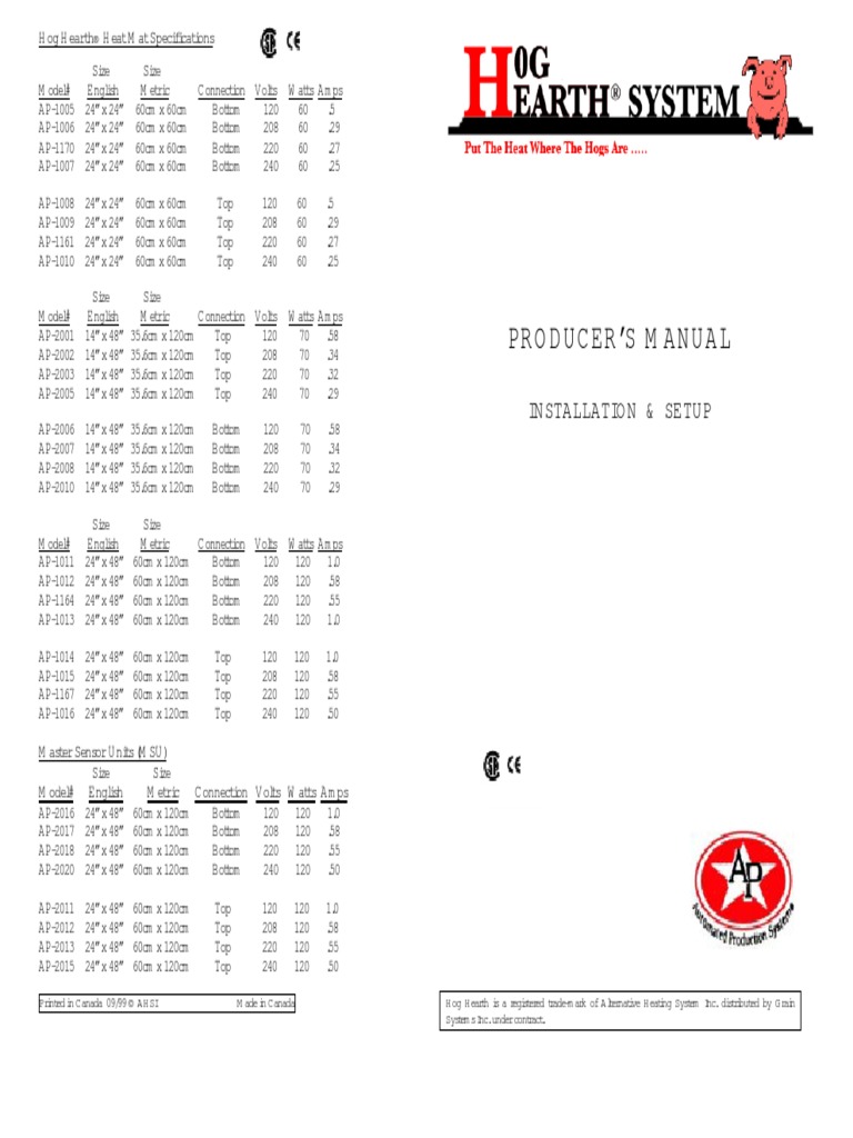 Hog Hearth Heat Mat Specifications | PDF | Pig | Manufactured Goods