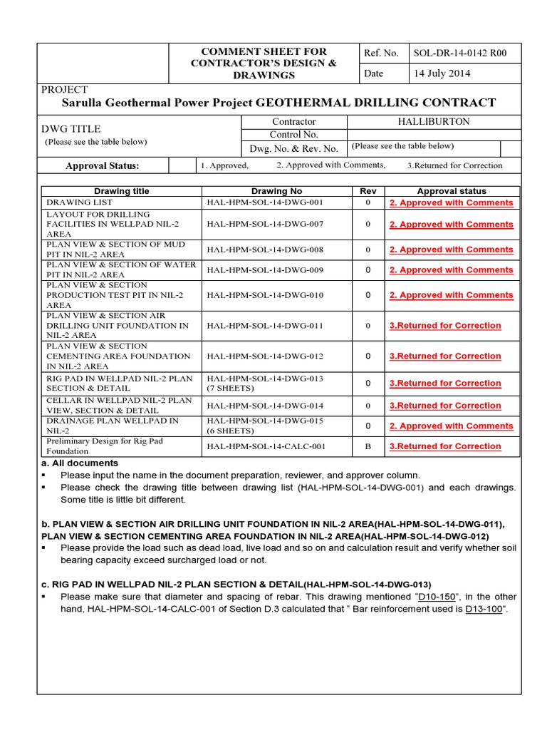 Contractor Design Comment Sheet | PDF | Concrete | Structural Engineering