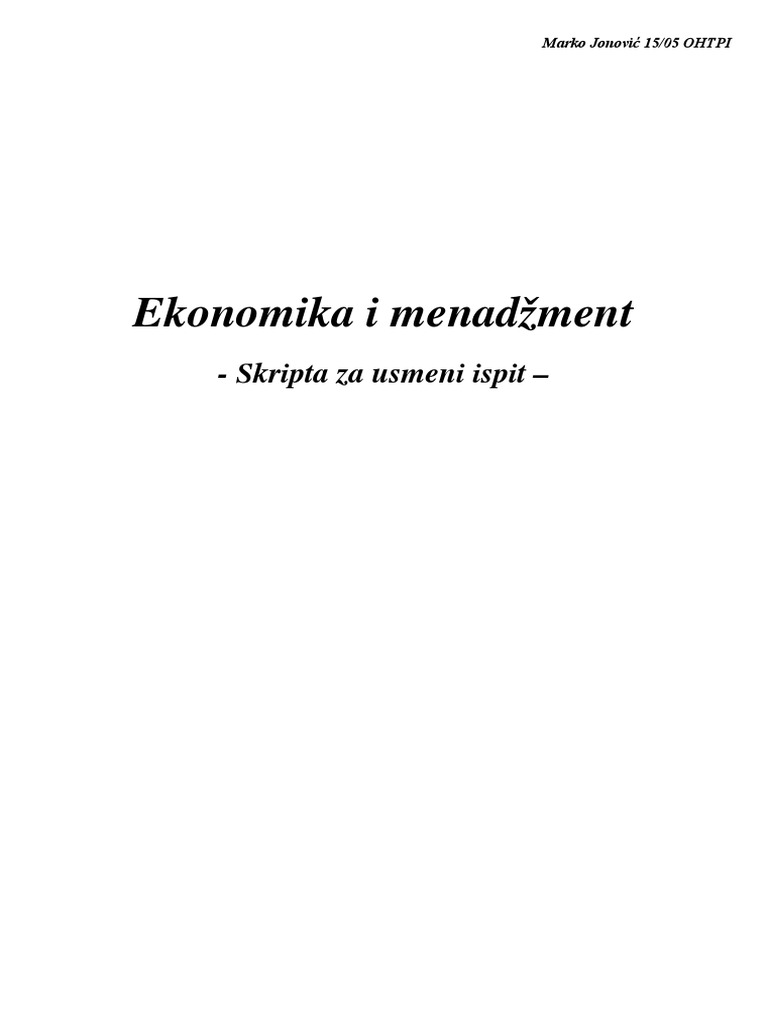 Ekonomika I Menadzment - Ispitna Skripta | PDF