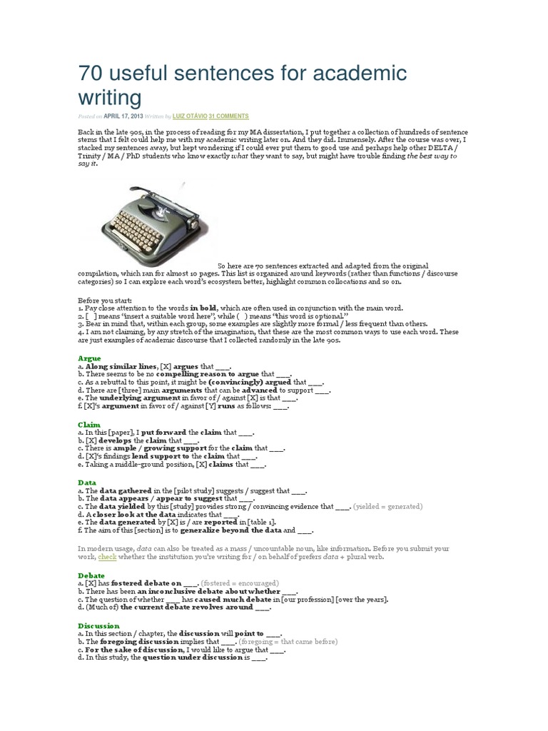 70 Useful Sentences For Academic Writing | PDF