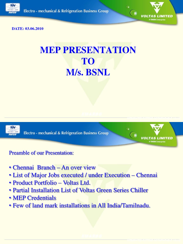 MEP Presentation - BSNL | PDF | Fire Sprinkler System | Refrigeration