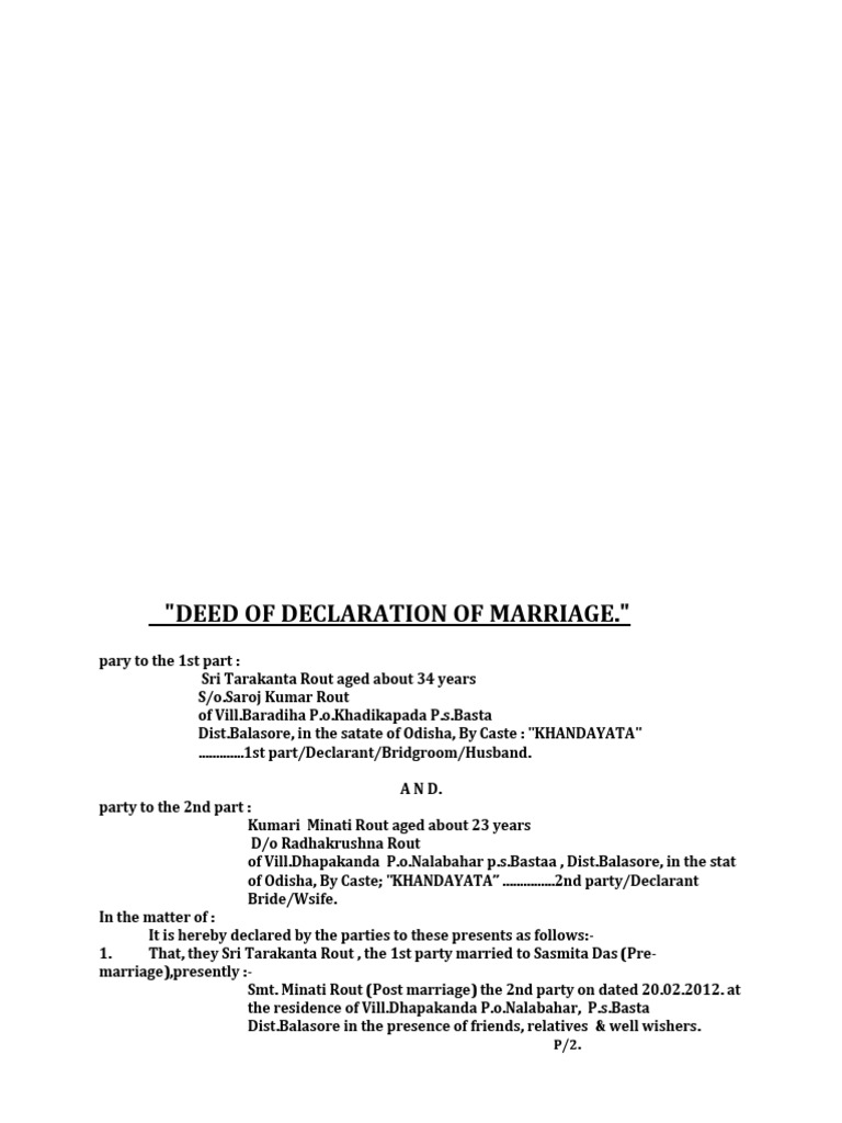 Deed of Declaration of Marriage | Affidavit | Kinship And Descent