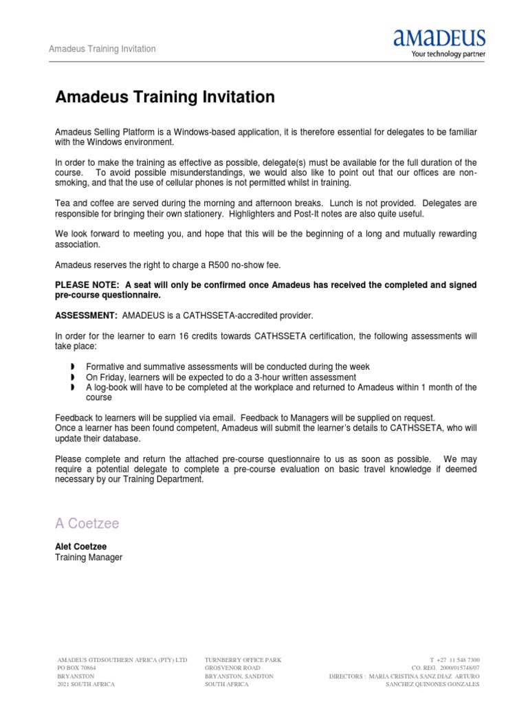 Amadeus Training Invitation | PDF | Websites | Computing