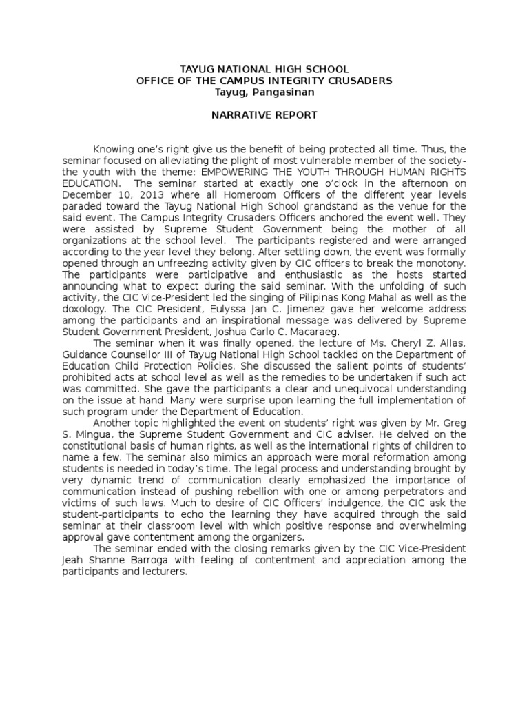 Cic Narrative Report | PDF | Communication | Cognition