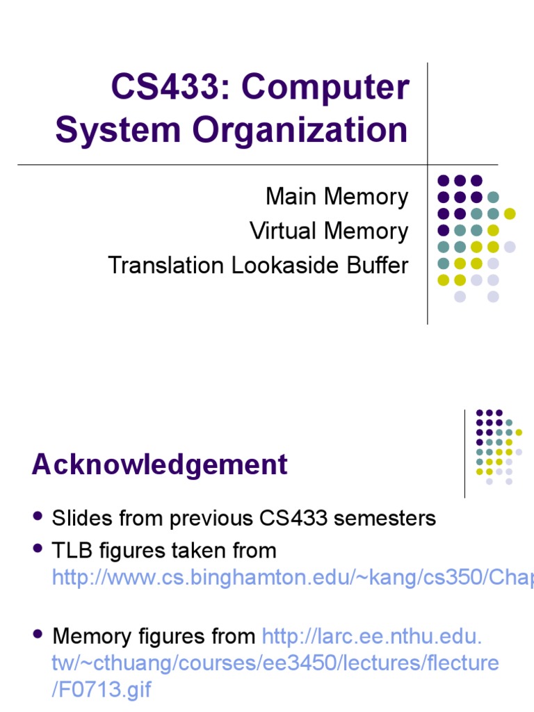 CS433: Computer System Organization: Main Memory Virtual Memory Translation Lookaside Buffer ...