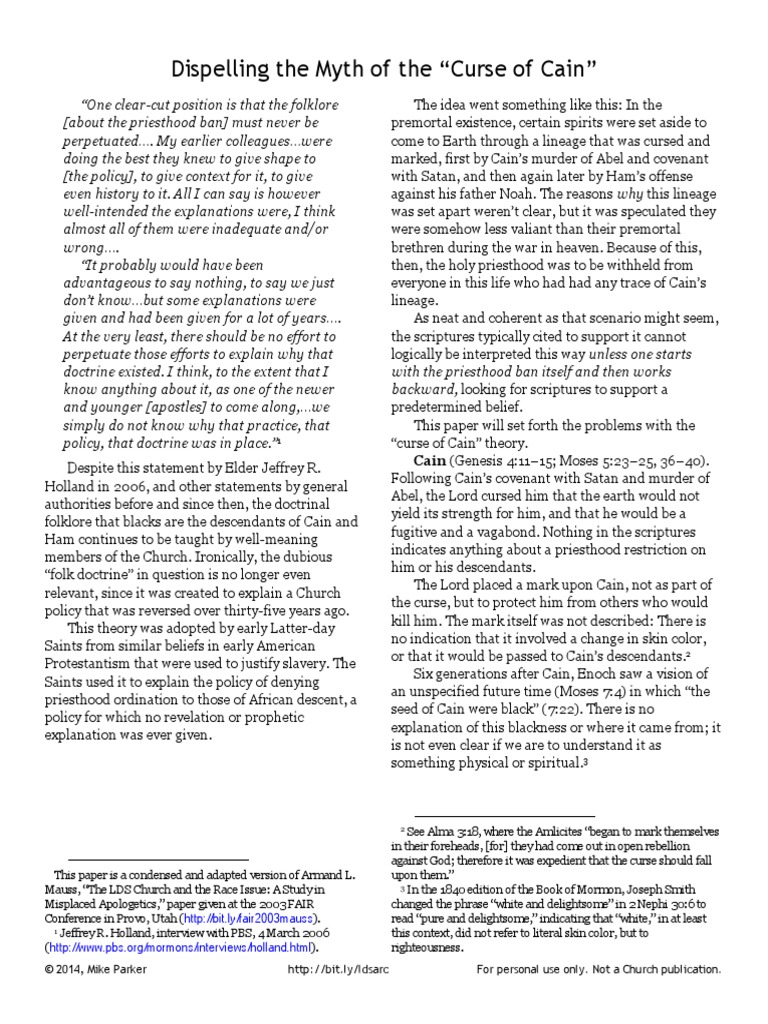 Dispelling the Myth of the "Curse of Cain" | Canaan | Cain And Abel ...