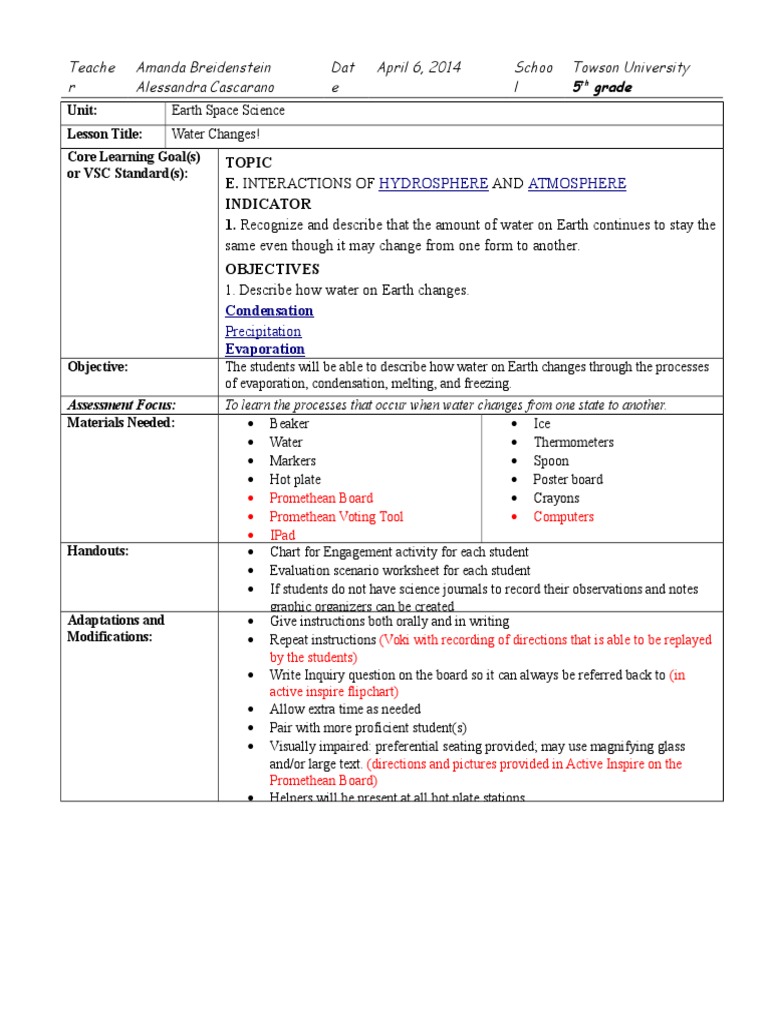 Revised UDL Lesson - Team 3 | PDF | Nature | Phases Of Matter