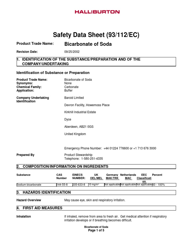 Baking Soda SDS | PDF | Toxicity | Materials
