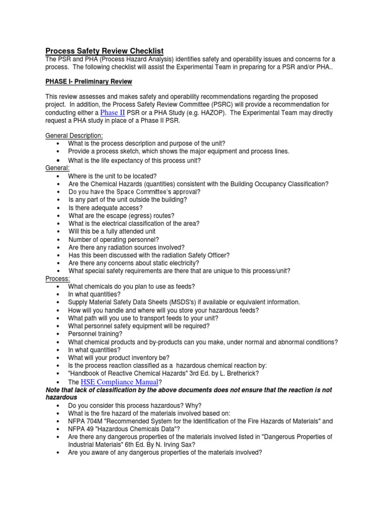 Process Safety Check List 1 | PDF | Dangerous Goods | Prevention