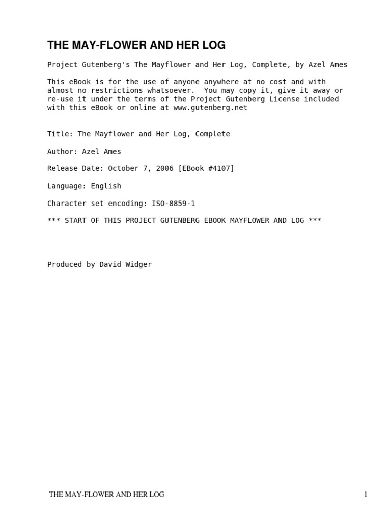 The Mayflower and Her Log July 15, 1620-May 6, 1621 - Complete by Ames ...