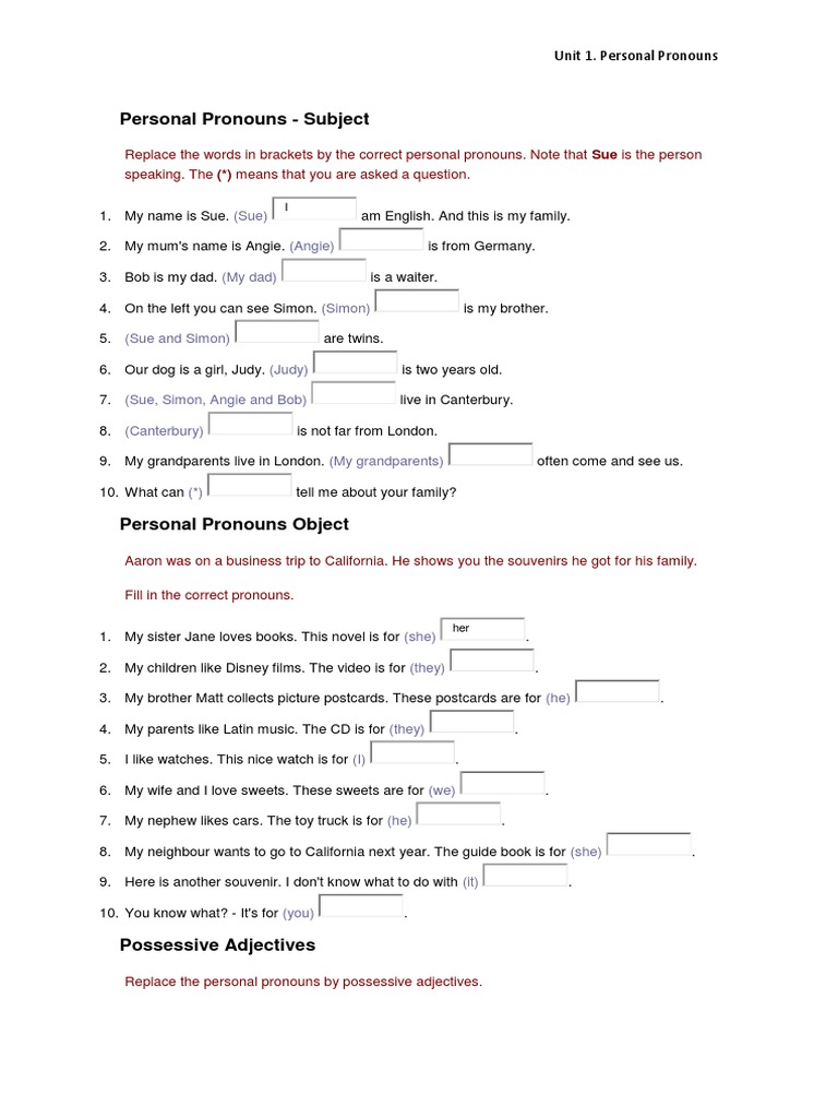 Personal Pronouns Exercises for Kids | PDF | Little Red Riding Hood ...