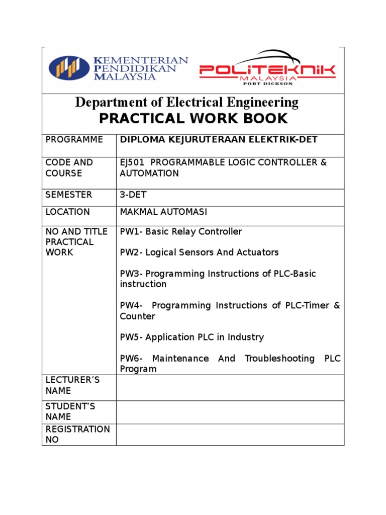 Buku Kerja Praktikal Ej501 PW1-PW3 - JUN 2014 Student | PDF | Relay ...
