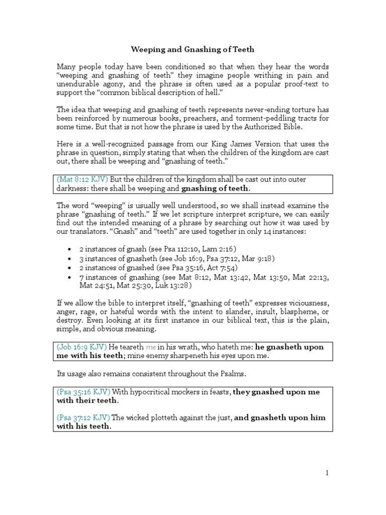 Weeping and Gnashing of Teeth | PDF | King James Version | Last Judgment