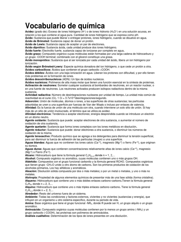Vocabulario de Química | PDF | Enlace químico | Enlace covalente