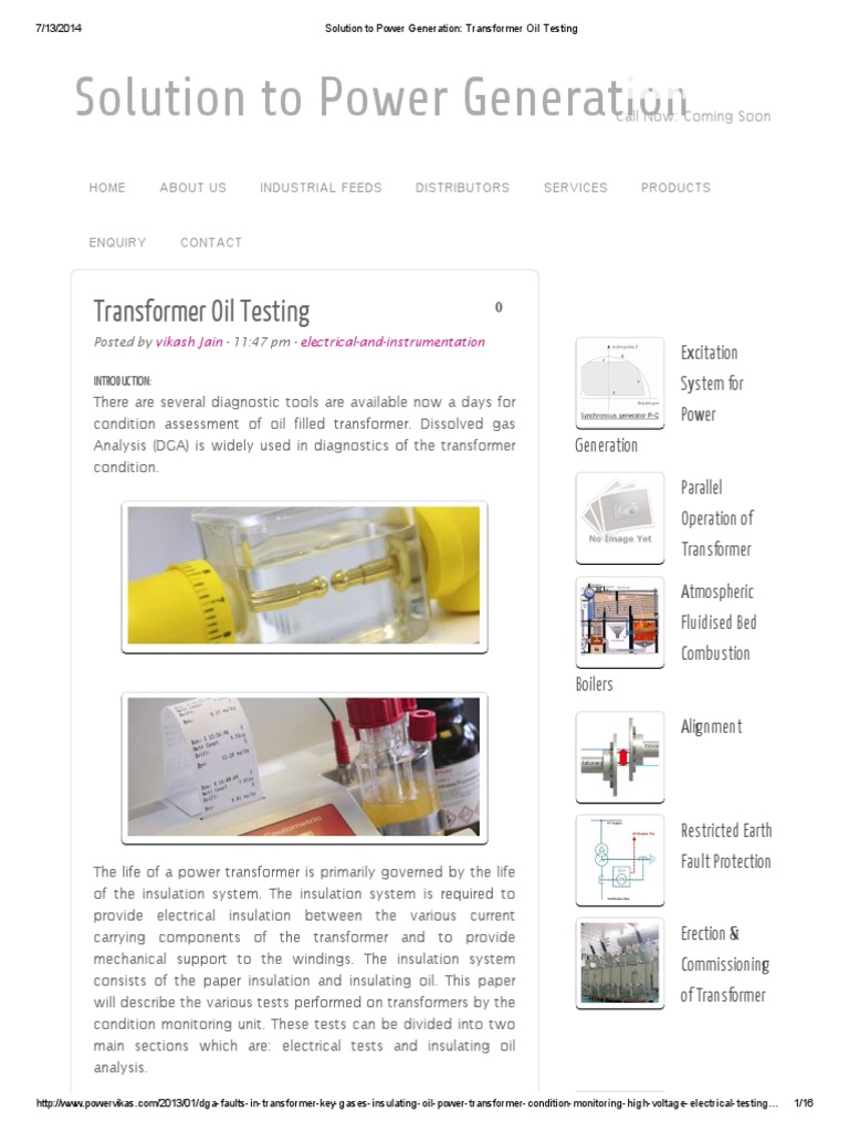 Solution To Power Generation - Transformer Oil Testing | PDF ...