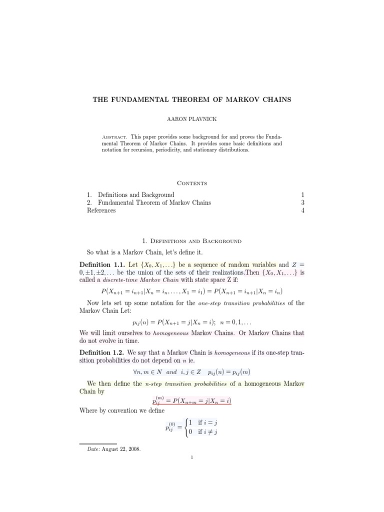 The Fundamental Theorem of Markov Chains | PDF | Markov Chain ...