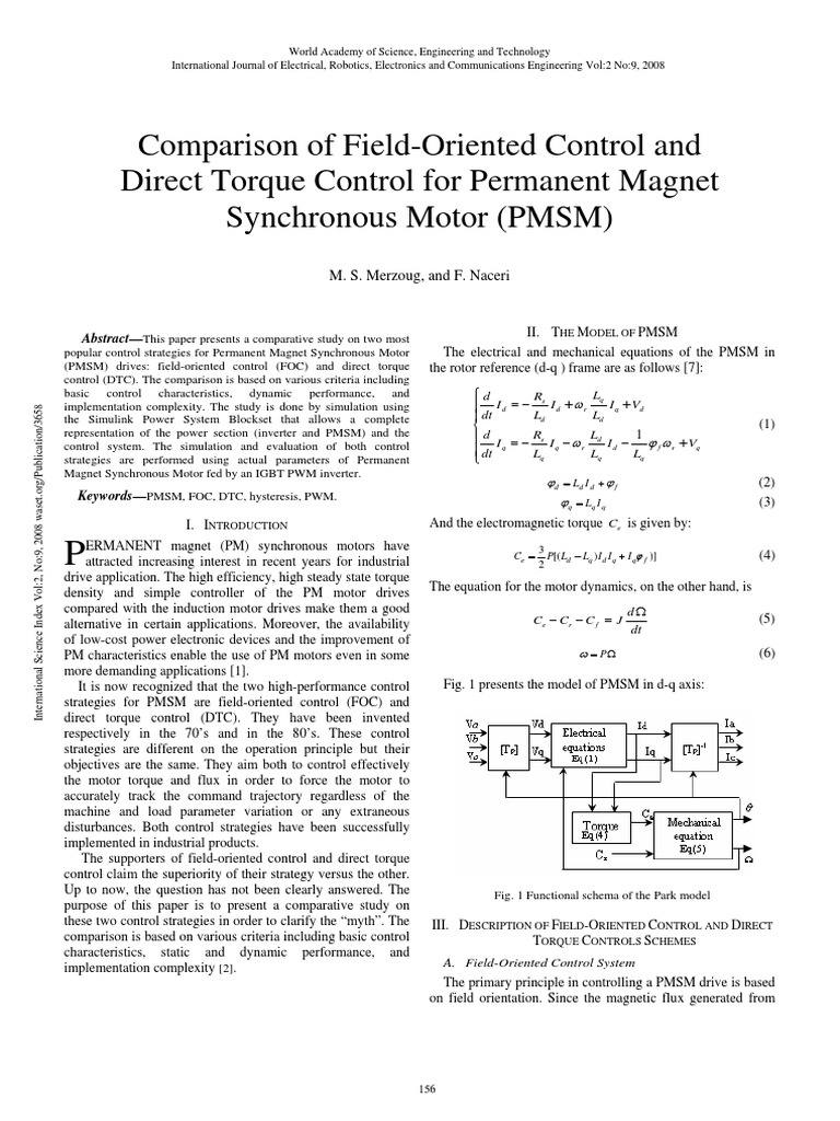 Comparison Of Field Oriented Control And Direct Torque Control For Permanent Magnet Synchronous