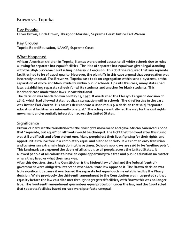 Brown vs. Topeka: Key People | PDF | Civil Rights And Liberties ...