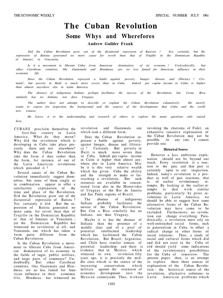 (1961) Andrew Gunder Frank. The Cuban Revolution. Some Whys and ...